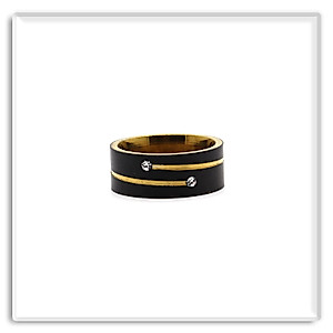 Xusamss Fashion Line Ring Stainless Steel Crystal Band Ring(Black Gold(10))