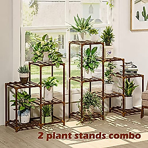 Bamworld Plant Stand Indoor Outdoor Corner Plant Shelf 5-Tier 11 Potted Flower Shelves Wooden Plant Stands Garden Wood Plant Holder Rack for Living Room Corner Lawn Window