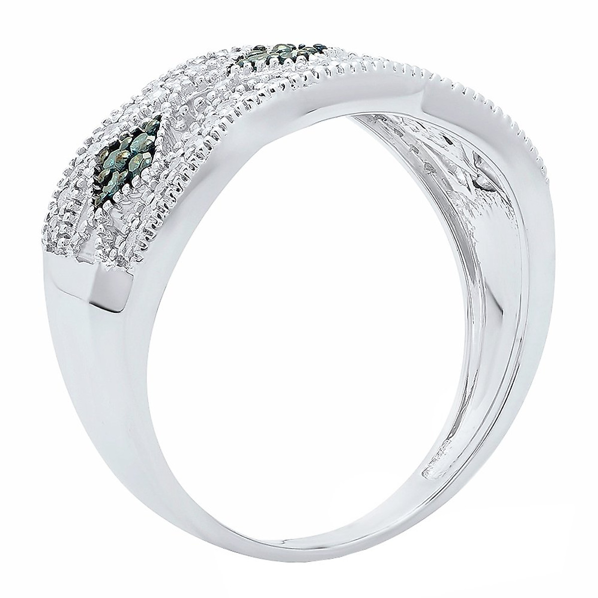 Dazzlingrock Collection 0.35 Carat (ctw) Sterling Silver Round Blue & White Diamond Vintage Wedding Band 1/3 CT, Size 5.5