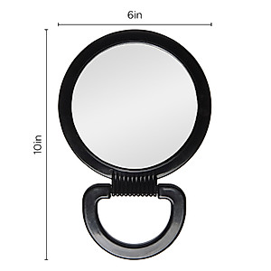 Diane Plastic Handheld Mirror – Magnifying 2-Sided Vanity Mirror with Folding Circle Handle and Stand for Hanging – Medium Size, 6”x 10” for Travel, Bathroom, Desk, Makeup, Beauty, Grooming, D1014