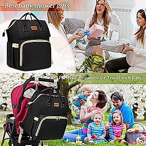 KUWANI Diaper Bag Backpack, Multifunction Travel Baby Changing Bags for Dad/Mom, Large Unisex Waterproof Diaper Backpack with Stroller Straps, Baby Registry Search(Black)