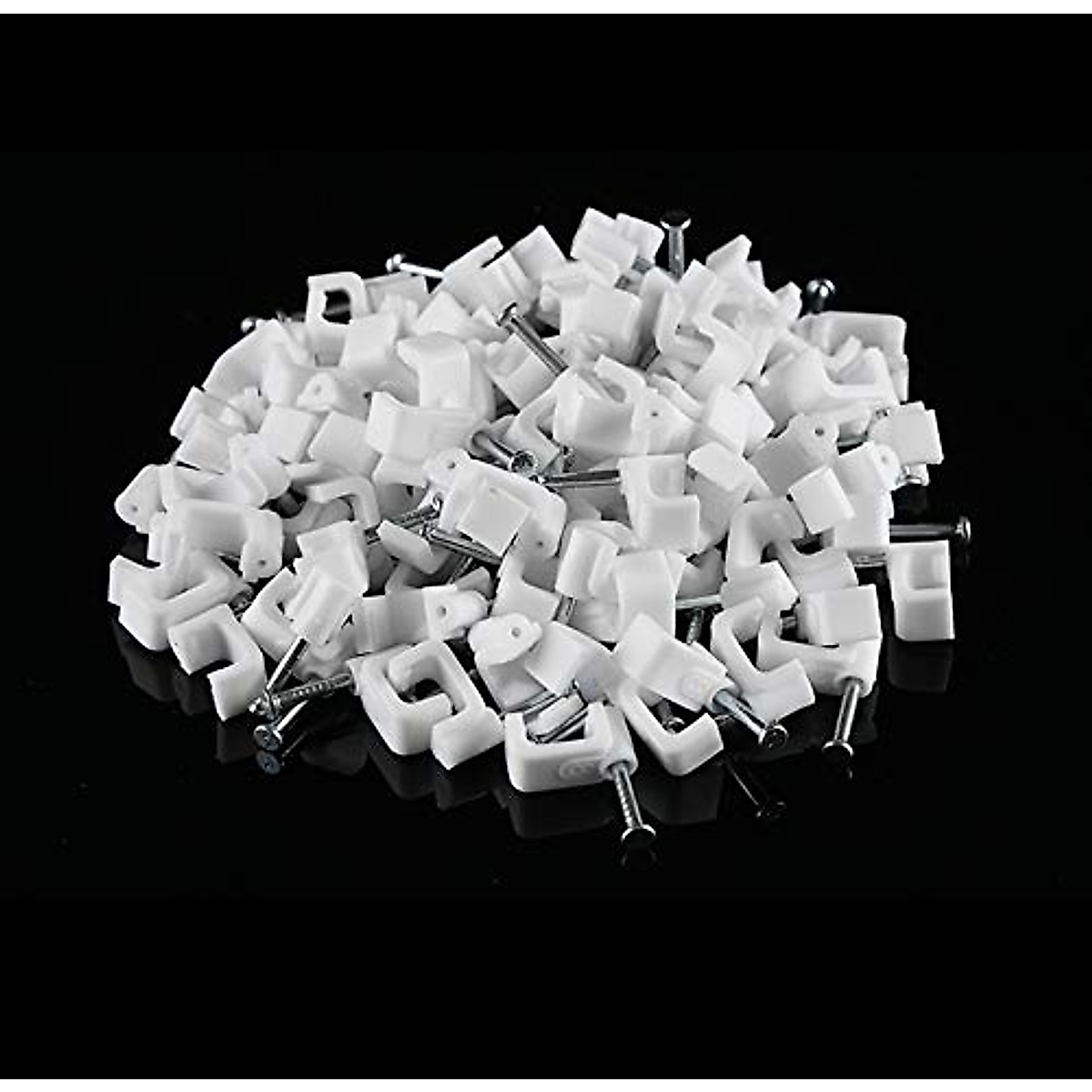 200 PCS 8mm Flat Ethernet Cable Wire Clips Single Coaxial Cable Clamps with Nail for Ethernet Cable Management