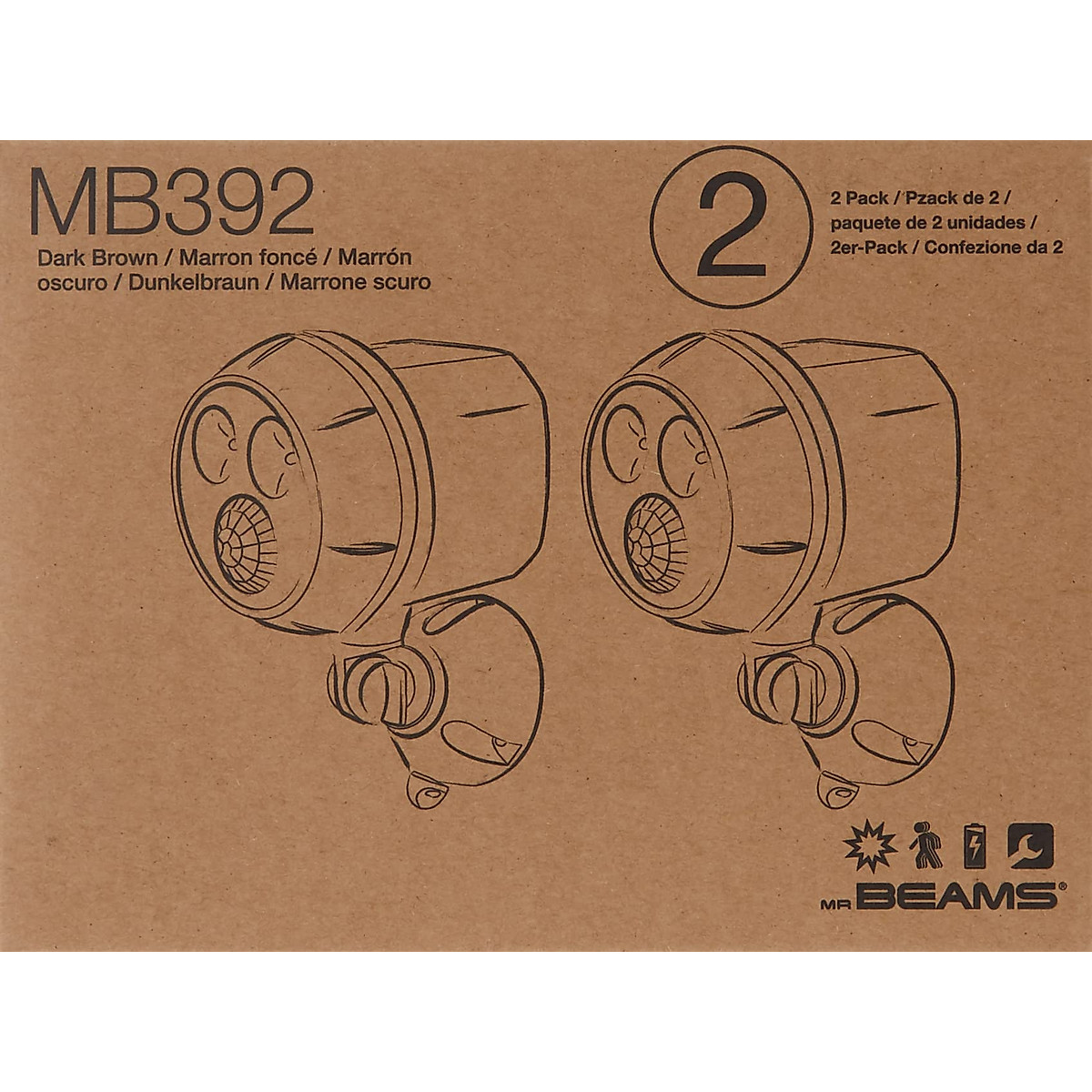 Beams MB390 400 Lumen Wireless Battery Powered Motion Sensing Ultra Bright LED Spotlight, 2-Pack, Brown