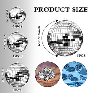 Jspupifip 60 Pcs Mirror Disco Balls Bulk Ornaments Reflective Silver Glass Disco Ball Decorations 70s Disco Themed Party Decor for Graduation Party Decor(1.2 inch,1.57 inch,1.94 inch,2.3 6inch)