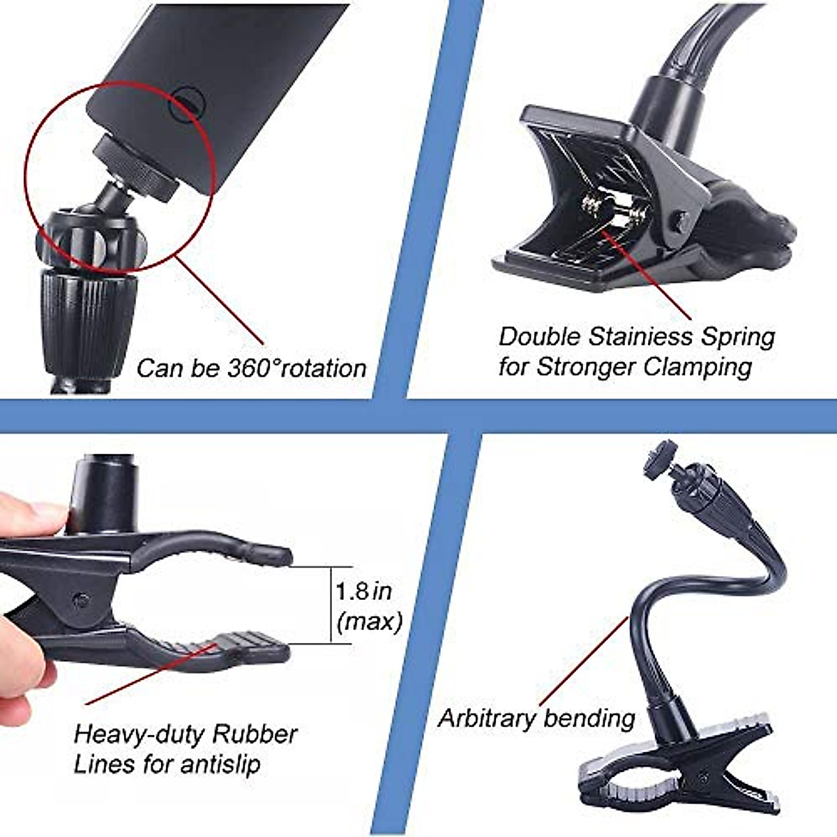 Smatree Adjustable Jaws Flex Clamp Mount 13.4inch Gooseneck Extension Compatible for Logitech Webcam C925e/C922x/C922/C930e/C930/C920/C615/ GoPro Hero 11/10/9/8/7/6/5/4/Arlo Ultra/Pro/Pro 2/Pro 3