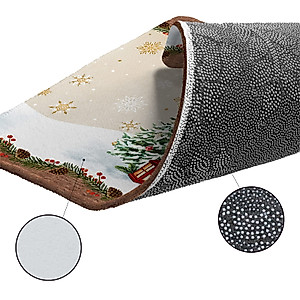 Christmas Cardinal Bird Kitchen Mats and Rugs Set of 2, Snowman Xmas Tree Snowflake Washable Absorbent Kitchen Runner Rug Rustic Brown Wood Carpet Anti-Fatigue Comfort Mat for Kitchen Bathroom Laundry