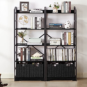 Vagusicc Industrial Display Standing Bookshelf, 5-Tier Tall Bookcase Wood Book Shelf, Modern Book Shelf Storage Organizer Steel Frame, Multipurpose Bookshelf for Living Room/Bedroom/Kitchen/Bathroom