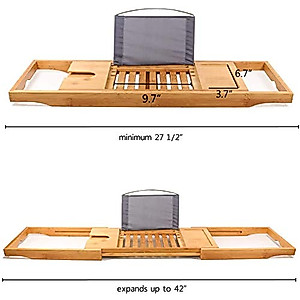 DOZYANT Bamboo Bathtub Tray Caddy Wooden Bath Tray Table with Extending Sides, Reading Rack, Tablet Holder, Cellphone Tray and Wine Glass Holder