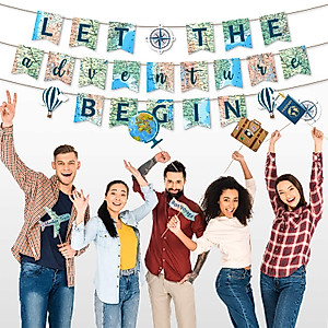 52 PCS Travel Themed Party Decorations Set Let the Adventure Begin Banner Centerpieces Sticks Hanging Swirls for Bon Voyage Retirement Farewell Party World Awaits Birthday Baby Shower Decor Supplie