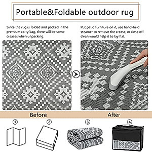 famibay 5x8 Outdoor Rug Waterproof Plastic Straw Rug Patio Rugs Outdoor Waterproof Reversible Patio Mat Lightweight Portable Aztec Outdoor Area Rug for Patio Deck Balcony Camping(Grey)