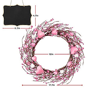 Artflower Pink Pip Berry Wreath Heart Shaped Artificial Decoration Rustic Twig Fake Garland Handmade Festival Gifts for Valentine's Day Wedding Garden Door Wall Hanging Home Indoor Office Decor