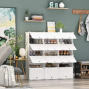 HOMEYFINE Shoe Racks, Portable Shoe Storage Organizers, Modular Cabinet Cube for Space Saving, Shelves for Shoes Boots Slippers, White(3/7)