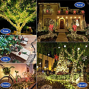 Decute 300LED Christmas String Lights Outdoor Waterproof 105FT UL Certified with End-to-End Plug 8 Modes, Warm White Indoor Starry Fairy Lights for Christmas Tree Patio Garden Wedding Party Decor