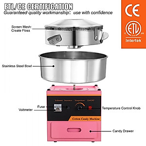Pink Commercial Electric Cotton Candy Machine with Stainless Steel Bowl - Perfect for Kids Birthday and Family Party - Candy Floss Maker