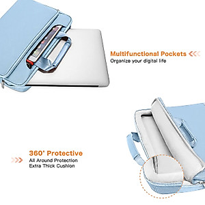 MOSISO 360 Protective Laptop Shoulder Bag Compatible with MacBook Air 15 inch M2 A2941 2023/Pro 16 inch M3 M2 M1 2023-2019, 15-15.6 inch Notebook,Matching Color Sleeve with Belt, Airy Blue