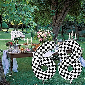 Checkered Number Balloon 1, Large Self Inflating Black and White Number 1 Balloon Decor, 40 Inch Helium Foil 1 Racing Balloons for Girls Boys 1st Birthday Fast Race Car Flag Party Decorations Supplies