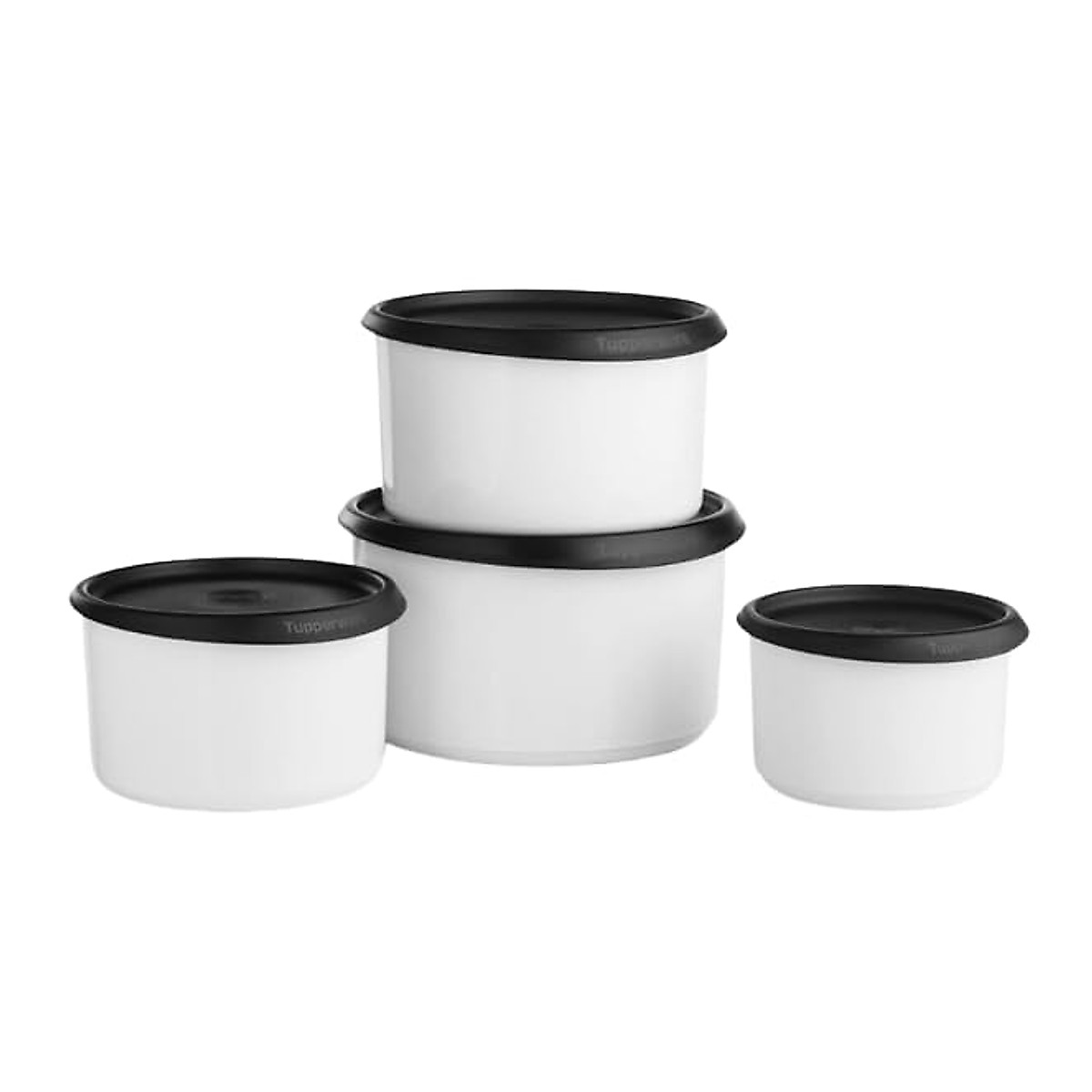 Tupperware One Touch Topper Stacking Canister Set of 4 Black Seal