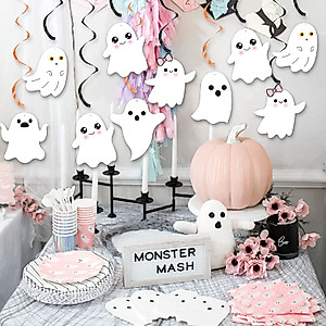 K KUMEED Halloween Decorations Hanging Swirls 20pcs, Ghost Hanging Decorations Perfect for Home Indoor Outdoor Halloween Baby Shower Party Decorations