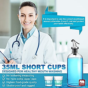 GMISUN Mouthwash Dispenser, 2 Pack 16oz Glass Mouthwash Decanter for Bathroom, 2 Refillable Mouthwash Bottles Container, 3 Pour Spouts, 2 Reusable Mouthwash Cups, Preprinted Labels and Funnel