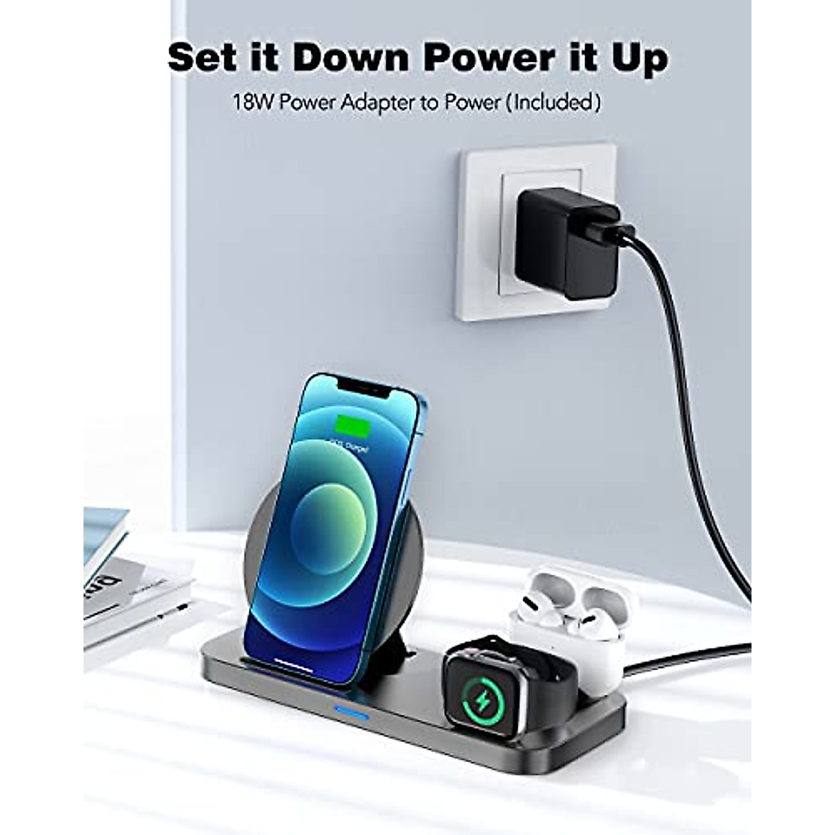 Wireless Charging Station for Apple Products, 3 in 1 Wireless Charger Charging Stand Compatible with Apple Watch and Airpods Pro, 2, Fast Charging Dock for iPhone 12 pro, 11, Xs max, Xr, X, 8