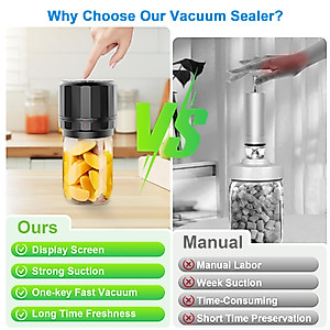 Bunyta Electric Mason Jar Vacuum Sealer Kit - 2000mAh Battery, Enhanced Motor, Wide & Regular Mouth Lids Compatible, Black - Ideal for Canning