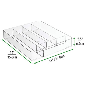 mDesign Plastic Kitchen Cabinet Drawer Storage Organizer Tray - for Storing Organizing Cutlery, Spoons, Cooking Utensils, Gadgets - 5 Divided Compartments - Clear