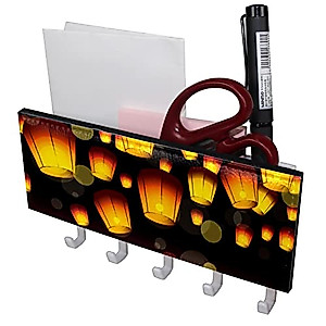 Coat Rack Wall Mounted, 5 Rail Wall Decorative Hooks Hanging for Clothes Hat Towel Purse Key, 7 Inches, 4.4lbs(Max), Sky Lantern Festival