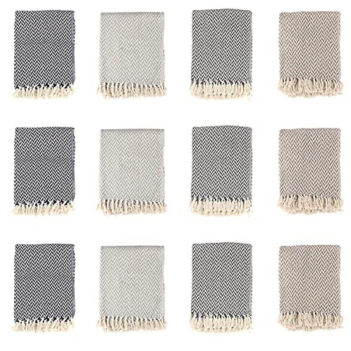 Arkwright Common Ground Pattern Throw Blankets - (Pack of 12) All Season Reversible Cotton Luxury Hotel Quality, Soft and Warm, Sundry Blankets for Bed, Camping, Sofa Chair, 50 x 70 in, Chevron