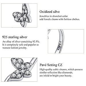 Qings 925 Sterling Silver Butterfly Ring with Shiny Cubic Zirconias, Animal Adjustable Open Ring Birthday Anniversary Jewelry for Women, Adjustable Size 6 to 8