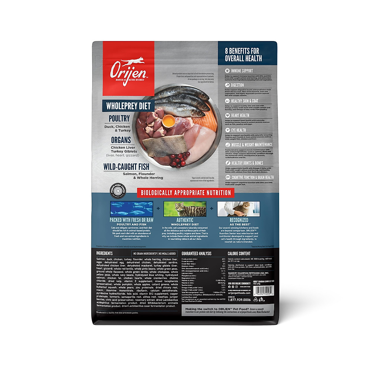 ORIJEN GUARDIAN SENIOR Dry Cat Food, Grain Free Cat Food for Senior Cats, WholePrey Ingredients, 4lb