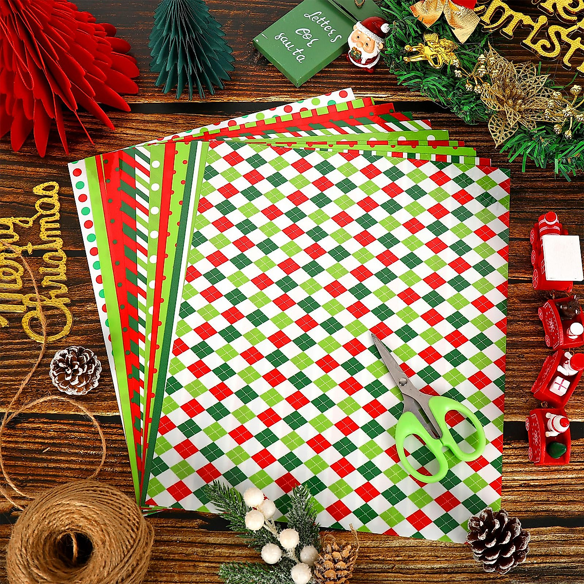 AnyDesign 10 Sheet Christmas Heat Vinyl Transfer 12"x 10" Green Red Stripes Dots Pattern HTV Iron on Vinyl Adhesive Craft Vinyl for DIY Fabric T-Shirt Hat Bag Craft Supplies