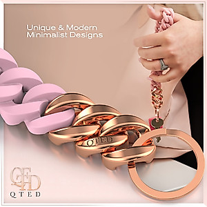 QTED Silicone Wristlet Keychain Bracelet - Key Wristlet Lanyard for Women & Men - Patented Design - Beige/R.Gold