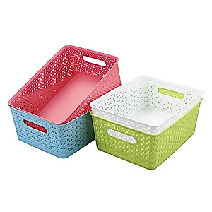Rinboat Medium Colored Plastic Storage Baskets, 4 Packs