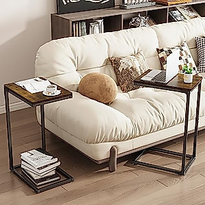 Fixwal C-Shaped End Table Set of 2, Side Tables Couch Table, Snack Table for Living Bedroom Coffee Snack Laptop, Rustic Brown