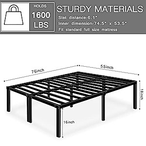 HAAGEEP 18 Inch Full Bed Frame No Box Spring Needed Metal Platform Bedframe with Storage for Kids High Tall Black