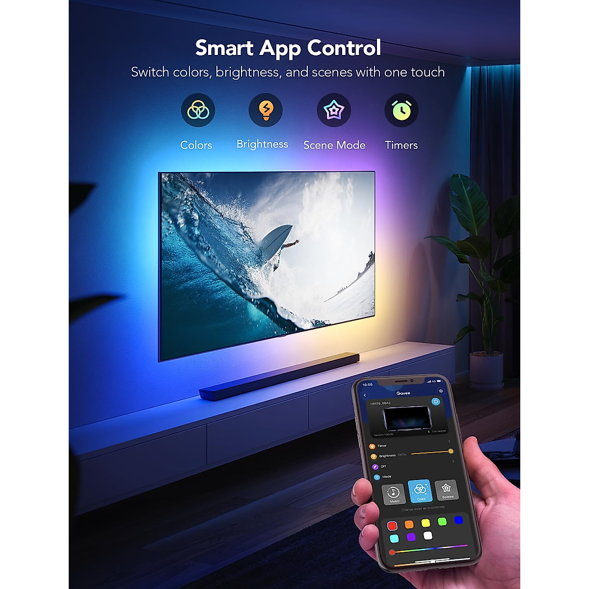 Govee TV LED Backlight Strip, RGBIC Smart LED Backlight for 40-50inch TVs, Music Sync, Wi-Fi Bluetooth & App Control, Works with Alexa & Google Assistant, 77 Scene Modes, Adapter
