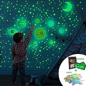 Glow in The Dark Stickers for Ceiling, 625Pcs Dark Stars and Moon Decals Wall Stickers Solar System Shining Decoration, Glowing in The Dark Ceiling Decors for Kids, Boys, Girls Bedroom