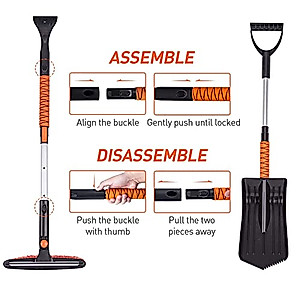 Ice Scraper and Snow Brush for Car Windshield, 29"-39" Extendable Snow Shovel with Ergonomic Foam Grip, 5 in 1 Windows Scraper for Car Snow Scraper and Brush for Truck & SUV