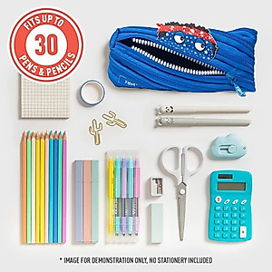 ZIPIT Monstar Pencil Case for Boys, Holds Up to 30 Pens, Machine Washable, Made of One Long Zipper! (Blue)