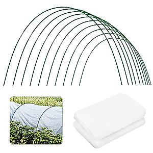 50Pcs 17in Greenhouse Hoops Kit with 9.8 x 29.5 ft Plant Cover Netting, Detachable Fiberglass Grow Tunnel Frame for DIY Plant Support Indoor Outdoor Garden Raised Bed