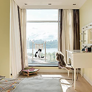 Dahey Cat Window Perch Macrame Cat Hammock Boho Wall Mounted Pet Resting Seat Bed for Indoor Cats Space Saving kitty Sunny Swing Shelf on Window Safety Holds up to 45 lbs with Screw Suction Cups, Gift