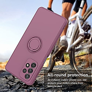 YisrLery Compatible with Samsung Galaxy A13 4G Case with Ring Kickstand and 2 Tempered Glass Screen Protector, Liquid Silicone Samsung A13 Case Microfiber Linner Anti-Scratch Shockproof Case Purple