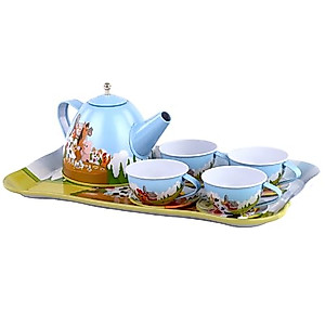 Regal Games Old Macdonald’s Tea Time - Barnyard Animal Designed Kid's Tea Time Set - includes 1 Teapot, 4 Cups, 4 Saucers, 1 Platter & Storage Case - Ideal Birthday & Easter Gift for Ages 5+