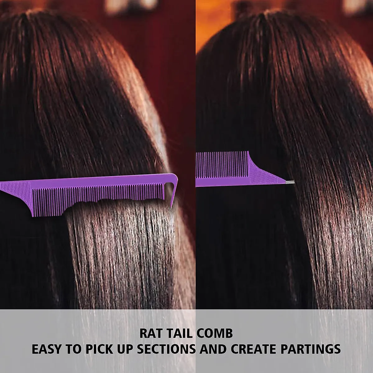 3 Pieces Hair Styling Comb Set Teasing Hair Brush Rat Tail Comb Edge Brush for Edge&Back Brushing, Combing, Slicking Hair for Women (Purple)