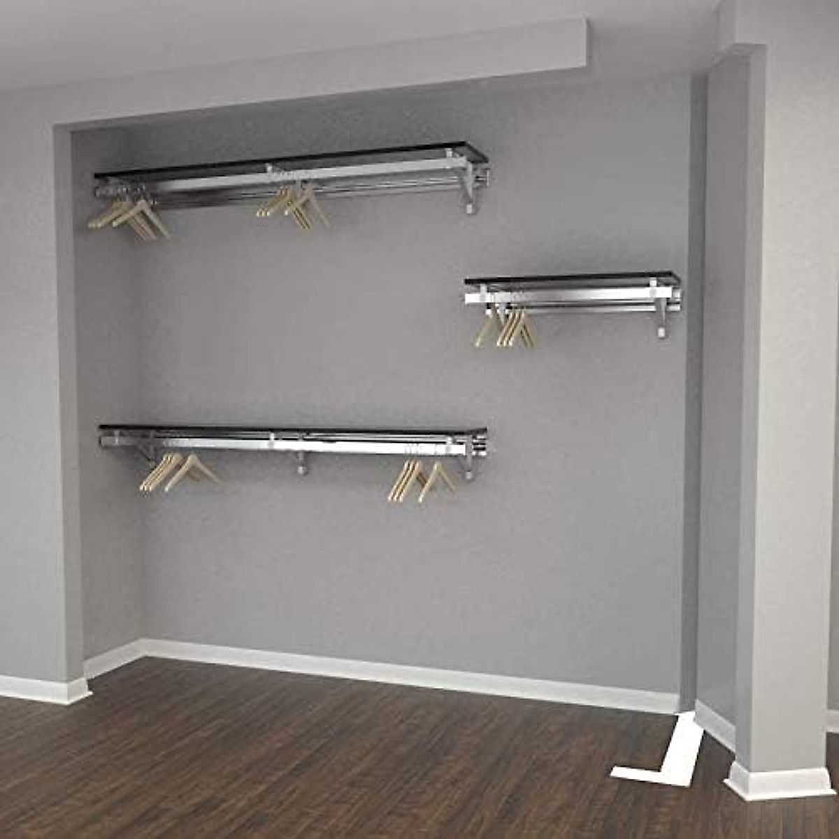 Arrange A Space RCLBY Premium Two 88" and One 32" Shelf/Hang Rod Kits Espresso Closet System, 120"