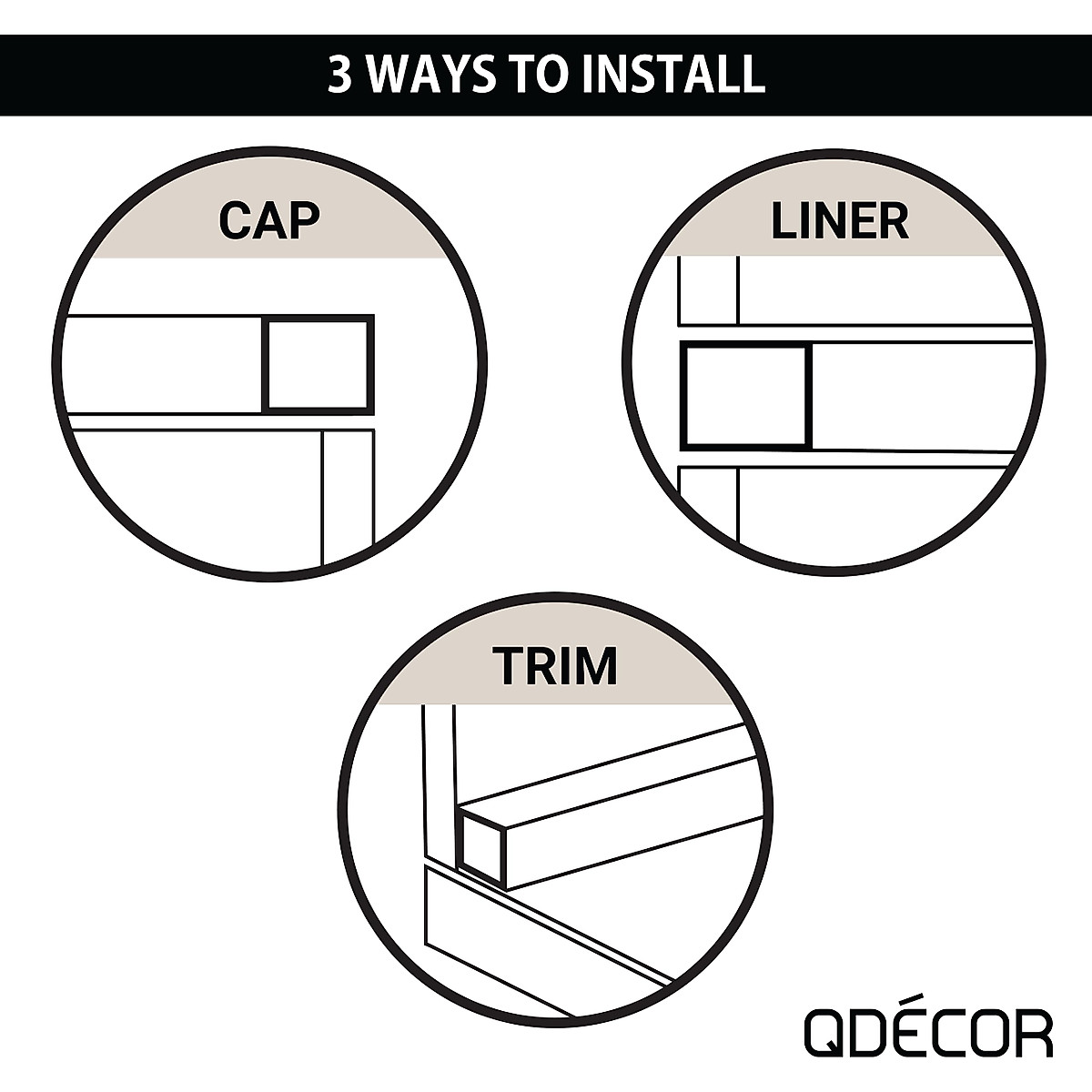 Questech Decor Tile Trim, 3/4 x 12 Inch Linear Pencil Tile Edge Trim Cap, Decorative Shower Tile Liner, Kitchen Tile Border Backsplash Trim, Bright White Polished, 6 Pack