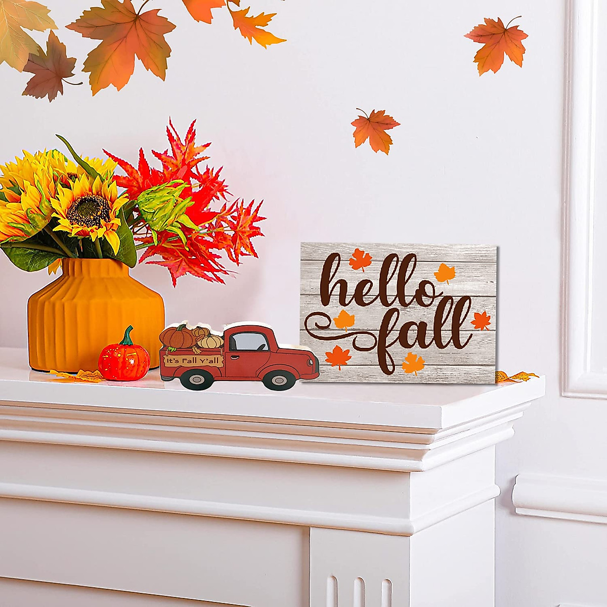 12 Pieces Fall Tiered Tray Decor Fall Wooden Signs Decor Set Include Pumpkin Gnome Truck Wood Sign Letter Sign Table Centerpieces for Thanksgiving Autumn Harvest Home Table Tiered Tray Decor
