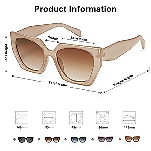 SOJOS Retro Cateye Polarized Oversized Sunglasses Womens Vintage Square Designer Sunnies SJ2205, Light Brown/Brown