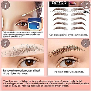 Eyebrow Tattoo 80 Pairs, 8 Sheets Eyebrow Tattoo Sticker Waterproof 4D Hair-Like Temporary Eyebrows Peel Off Brows Grooming Transfers Stickers Makeup for Women, Men, Girls - Gray/Black Eyebrows
