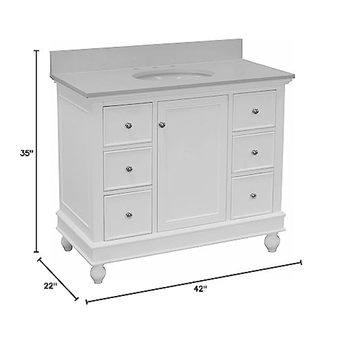 Bella 42-inch Bathroom Vanity (White/Quartz): Includes White Cabinet with Stunning Quartz Countertop and White Ceramic Sink